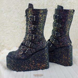 Demonia | Shoes | Cyber Gothic Punk Platform Glitter Mid Calf Boots ...